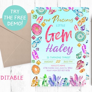 Gemstone Invitation Gemstone Birthday Invitations Gemstone - Etsy
