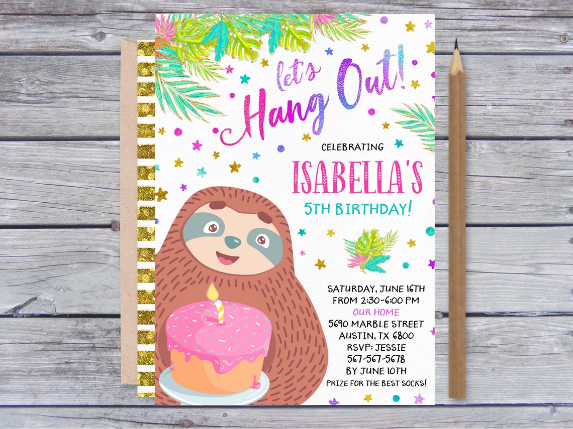 Editable Sloth Invitation Sloth Birthday Party Invites Sloth | Etsy