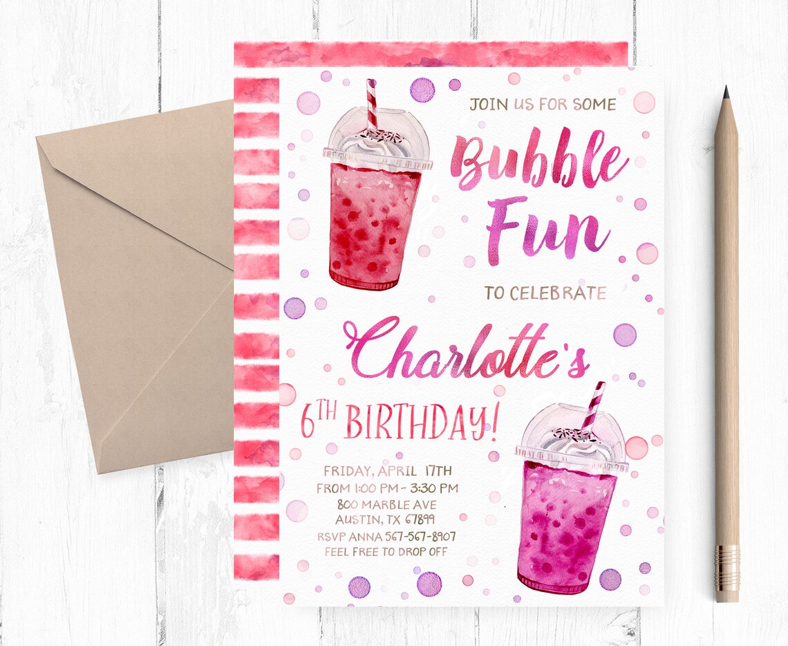 Bubble Tea Invitations Bubble Tea Birthday Party Bubble | Etsy