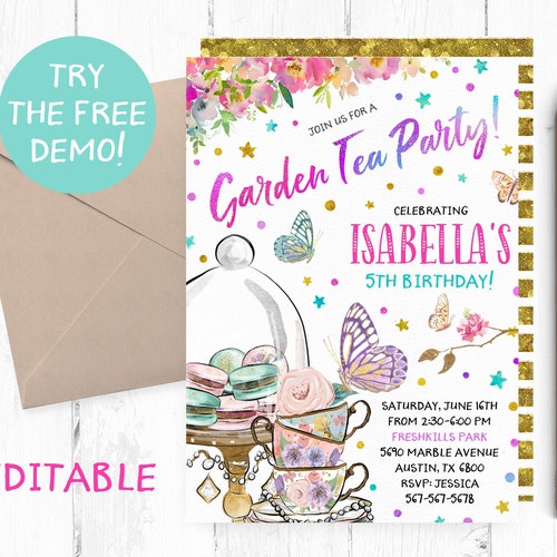 Editable Garden Tea Party Invitation Butterfly Tea Invitation - Etsy