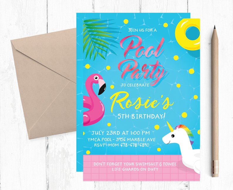 Rose Gold Pool Party Birthday Invitations Rose Gold Pool | Etsy