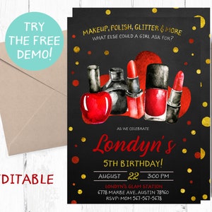 Makeover Birthday Party Invite, Makeover Party Invitations, Glam Party ...