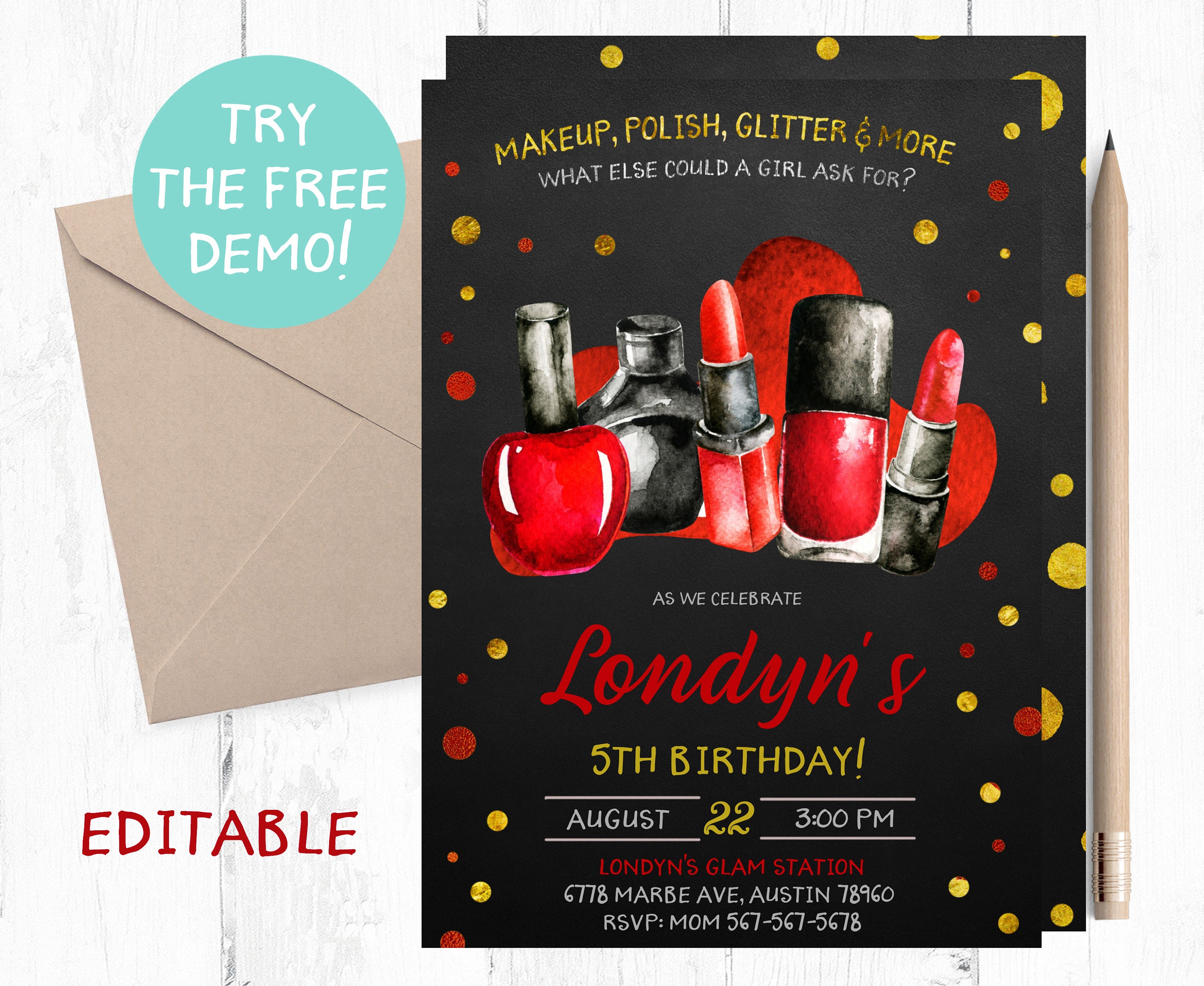 Makeover Birthday Party Invite, Makeover Party Invitations, Glam Party ...