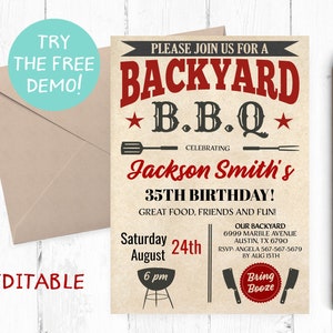 Editable Backyard BBQ Invitation, Backyard BBQ Party Invite, Backyard ...