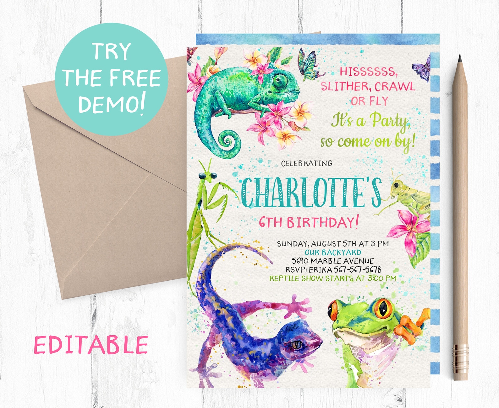 Editable Reptile Party Template Girl Animal Show Party - Etsy