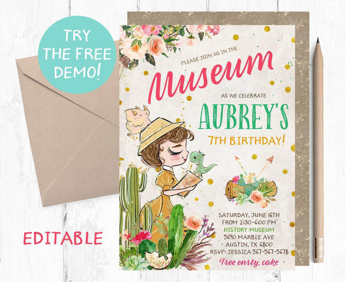 Editable Natural History Museum Invitation Girl Museum - Etsy