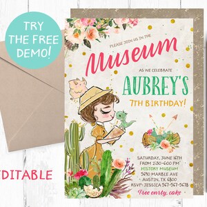 Editable Natural History Museum Invitation, Girl Museum Birthday Party ...