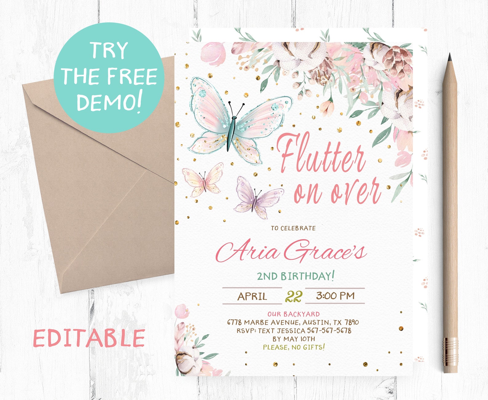 Editable Butterflies Invitation Butterfly Birthday Party - Etsy