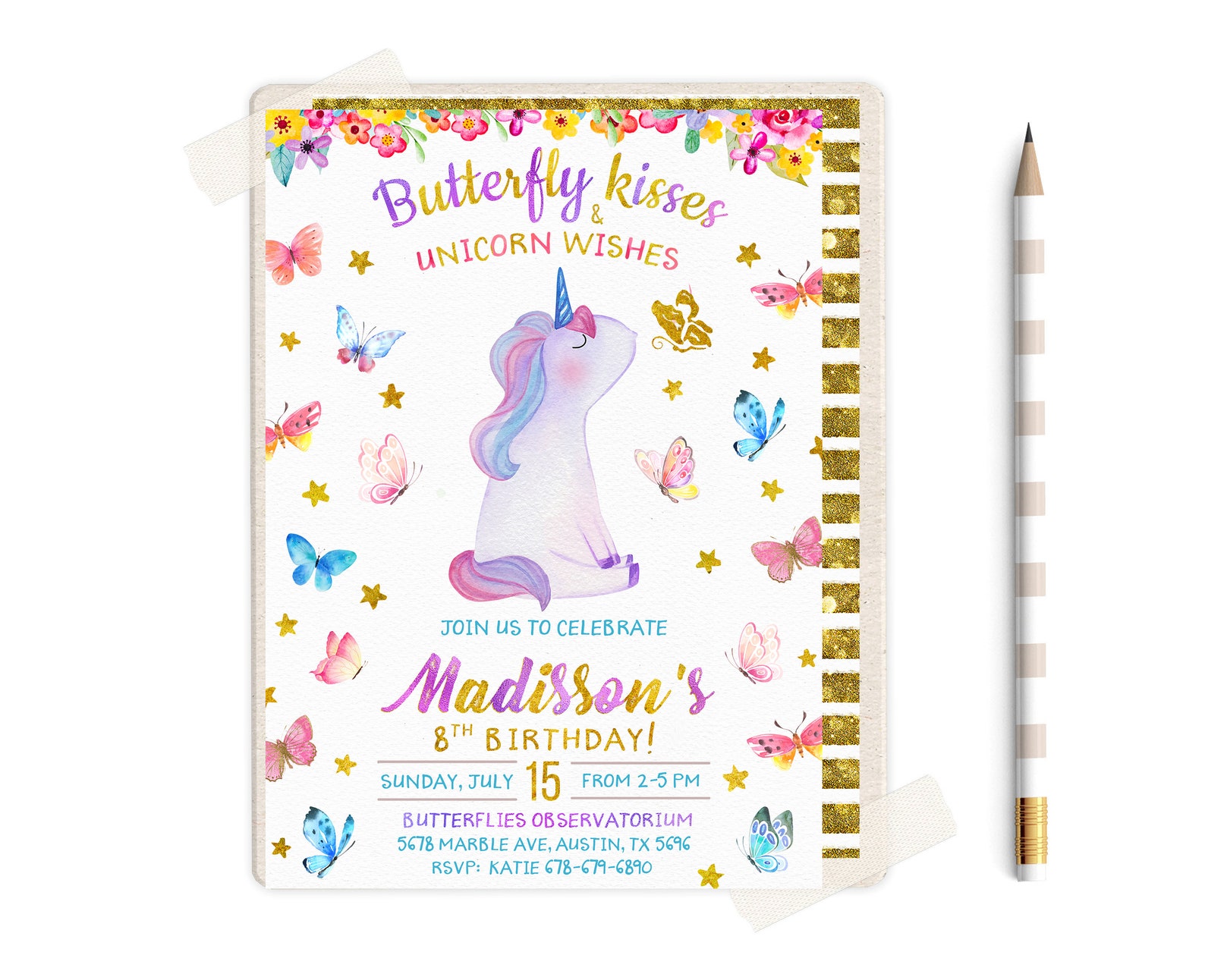 Butterfly Kisses and Unicorn Wishes Butterfly Kisses Invite | Etsy