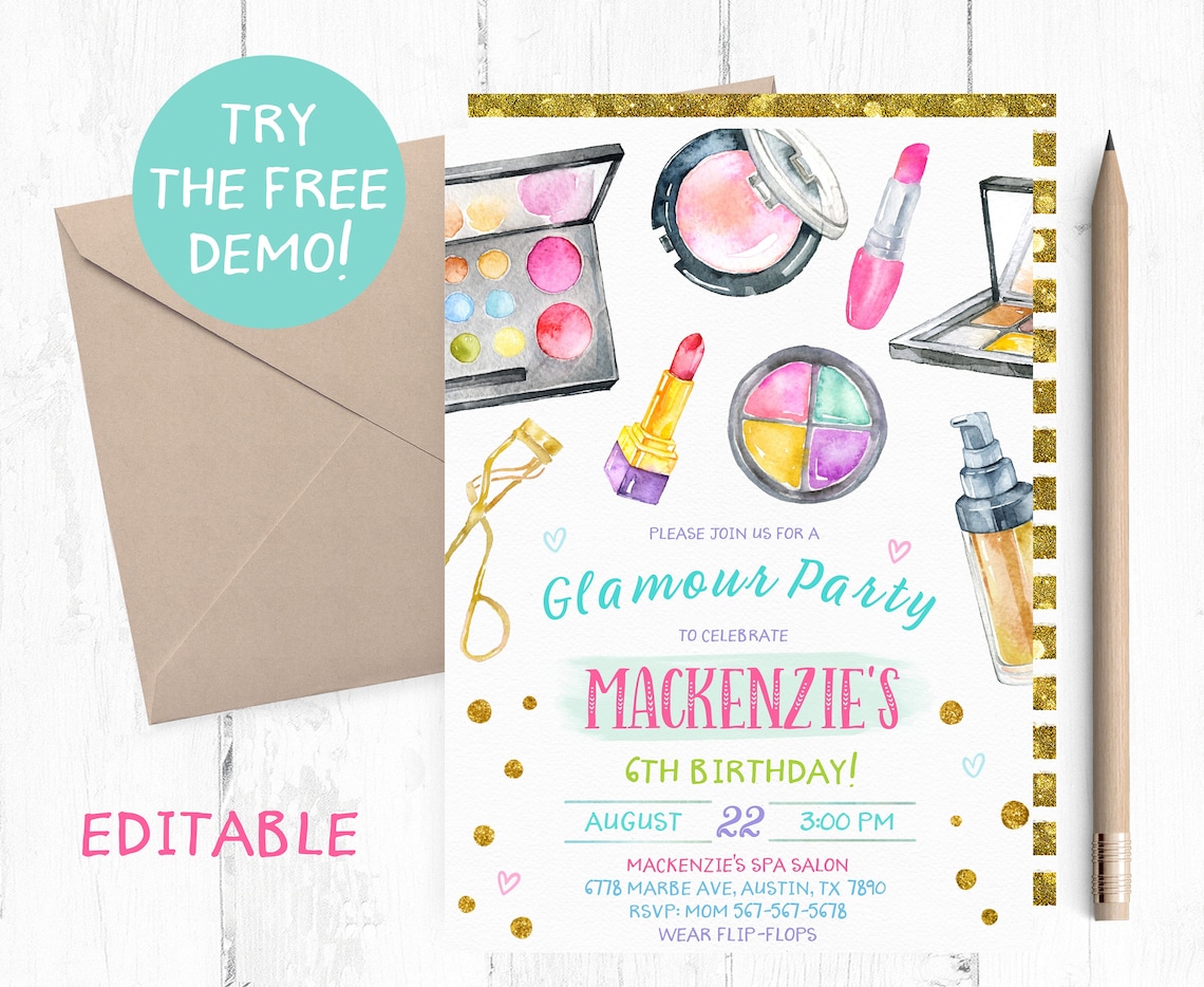 Makeover Invitation, Makeup Invitation, Makeover Party Invitations ...