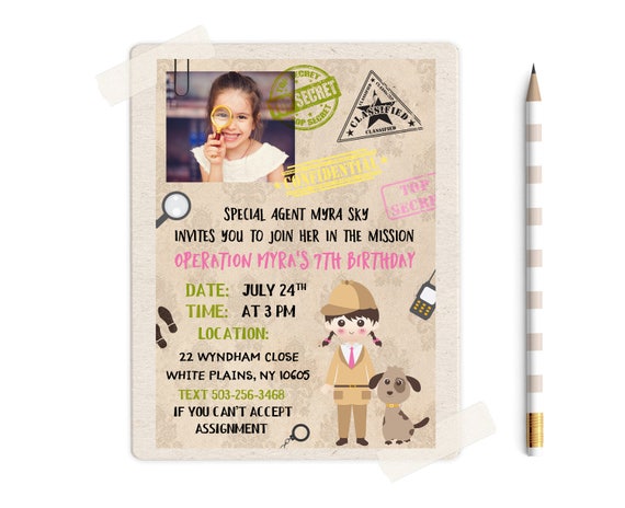 Spy Birthday Invitation Top Secret Invitation Special Agent | Etsy
