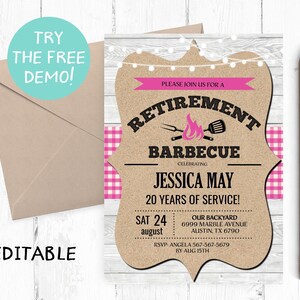 Editable Retirement BBQ Invitation, Retirement BBQ Party Invite ...