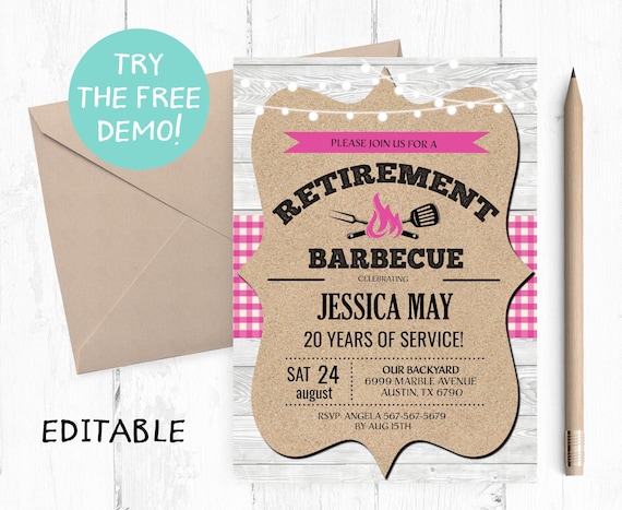 Editable Retirement BBQ Invitation Retirement BBQ Party - Etsy
