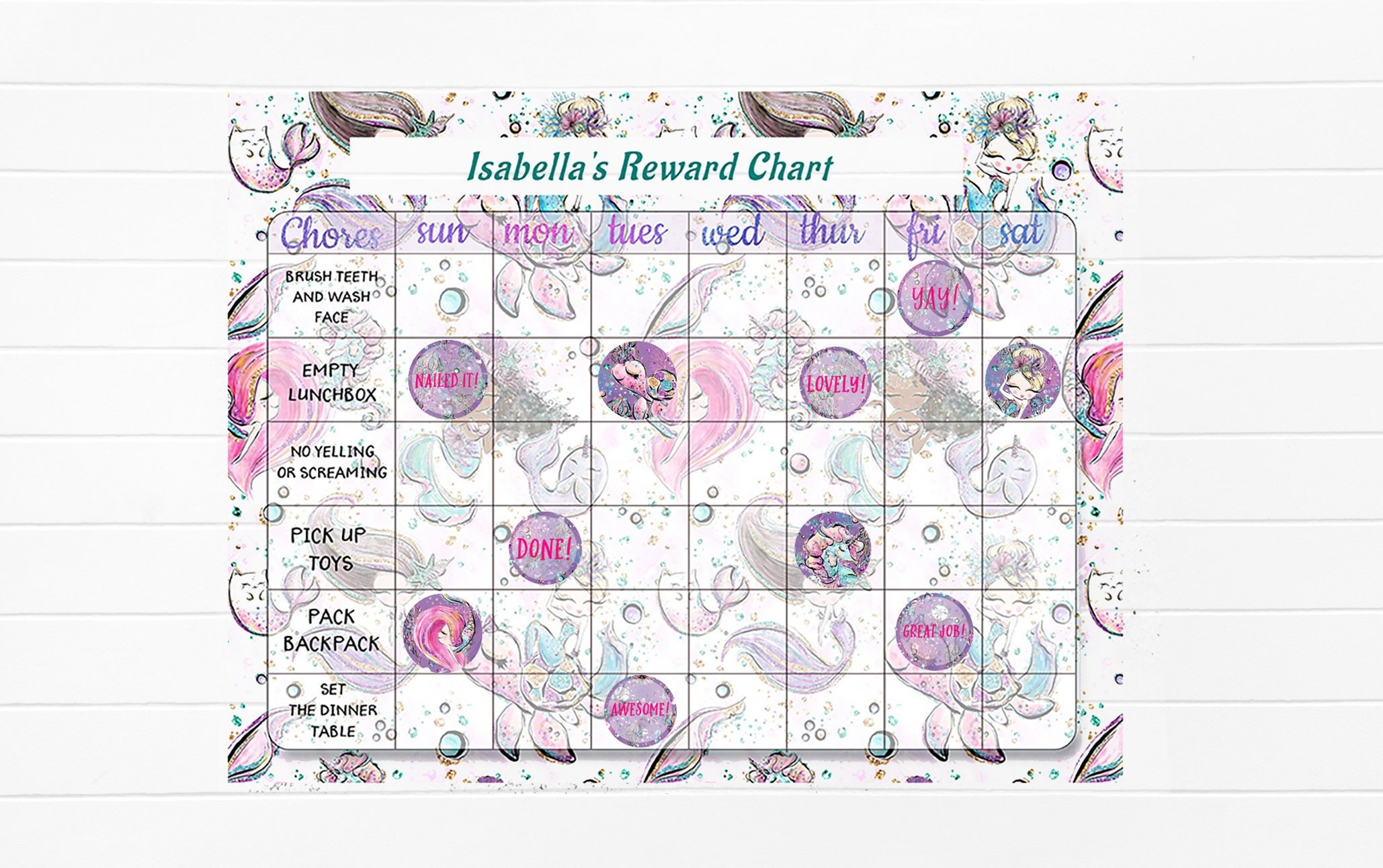 Editable Mermaid Reward Chart Printable Mermaid Chore Chart - Etsy Canada