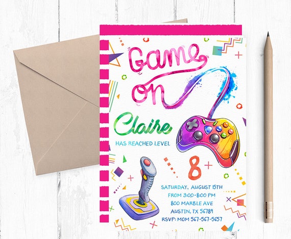 Video Game Girl Invitation Gaming Girl Invitations Video | Etsy