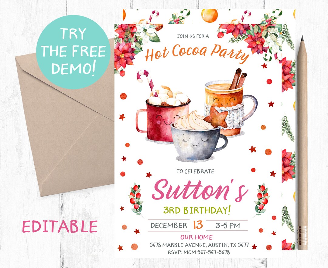 Hot Cocoa Party Invitations, Hot Cocoa Party Invitation, Hot Cocoa ...