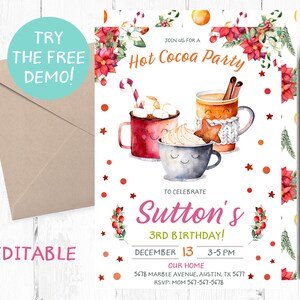 Hot Cocoa Party Invitations, Hot Cocoa Party Invitation, Hot Cocoa ...