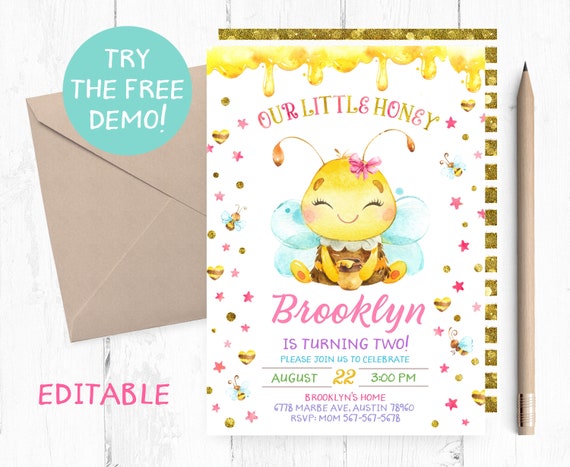 Invitación de cumpleaños de la miel pequeña invitaciones de | Etsy