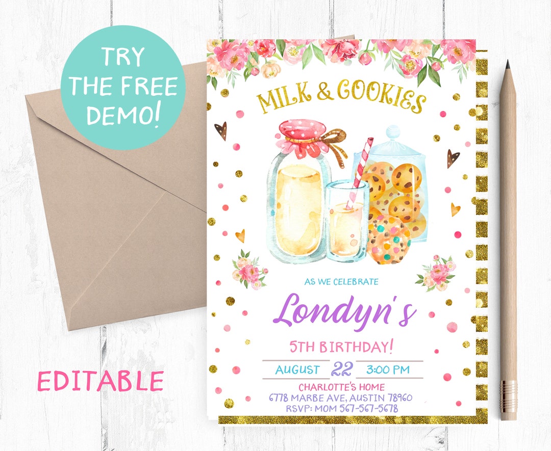 Milk and Cookies Birthday Invitation, Milk and Cookies Invitations ...