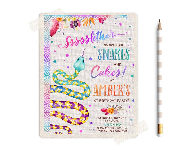 Snakes Birthday Invitations Snake Birthday Invitation Snake | Etsy