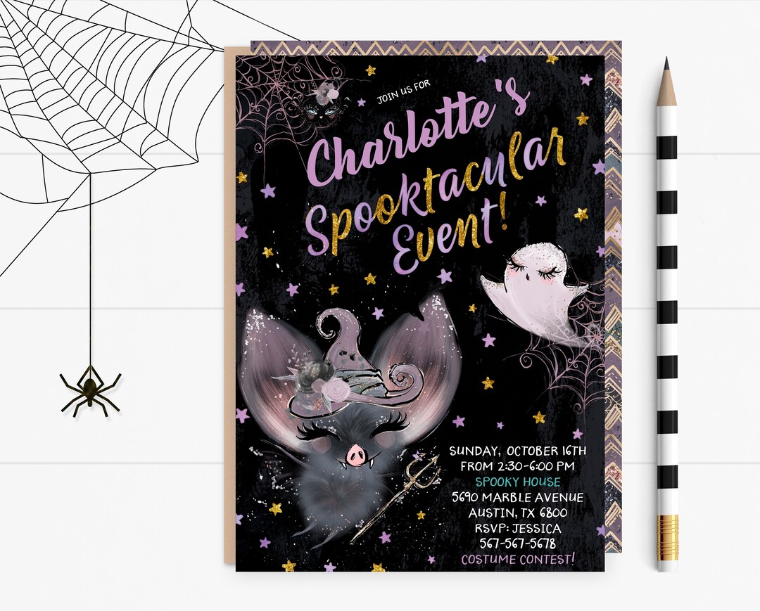 EDITABLE Spooktacular Event Invitation, Halloween Bat Invitation ...