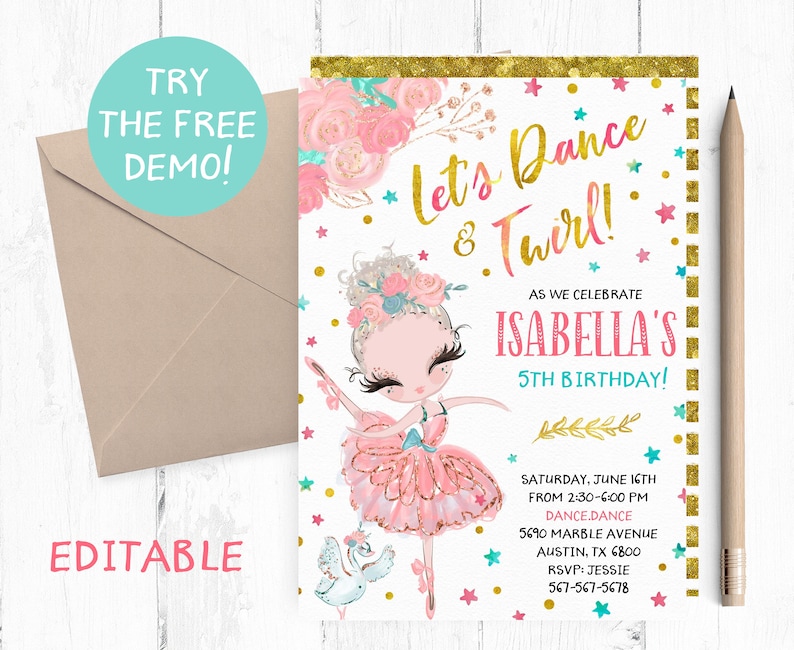 Editable Dancing Invitation Dancing Blonde Girl Invitation - Etsy