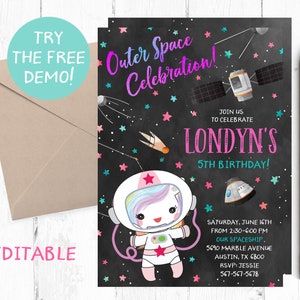 Outer Space Invitation Girl, Astronaut Birthday Party Girl, Unicorn ...