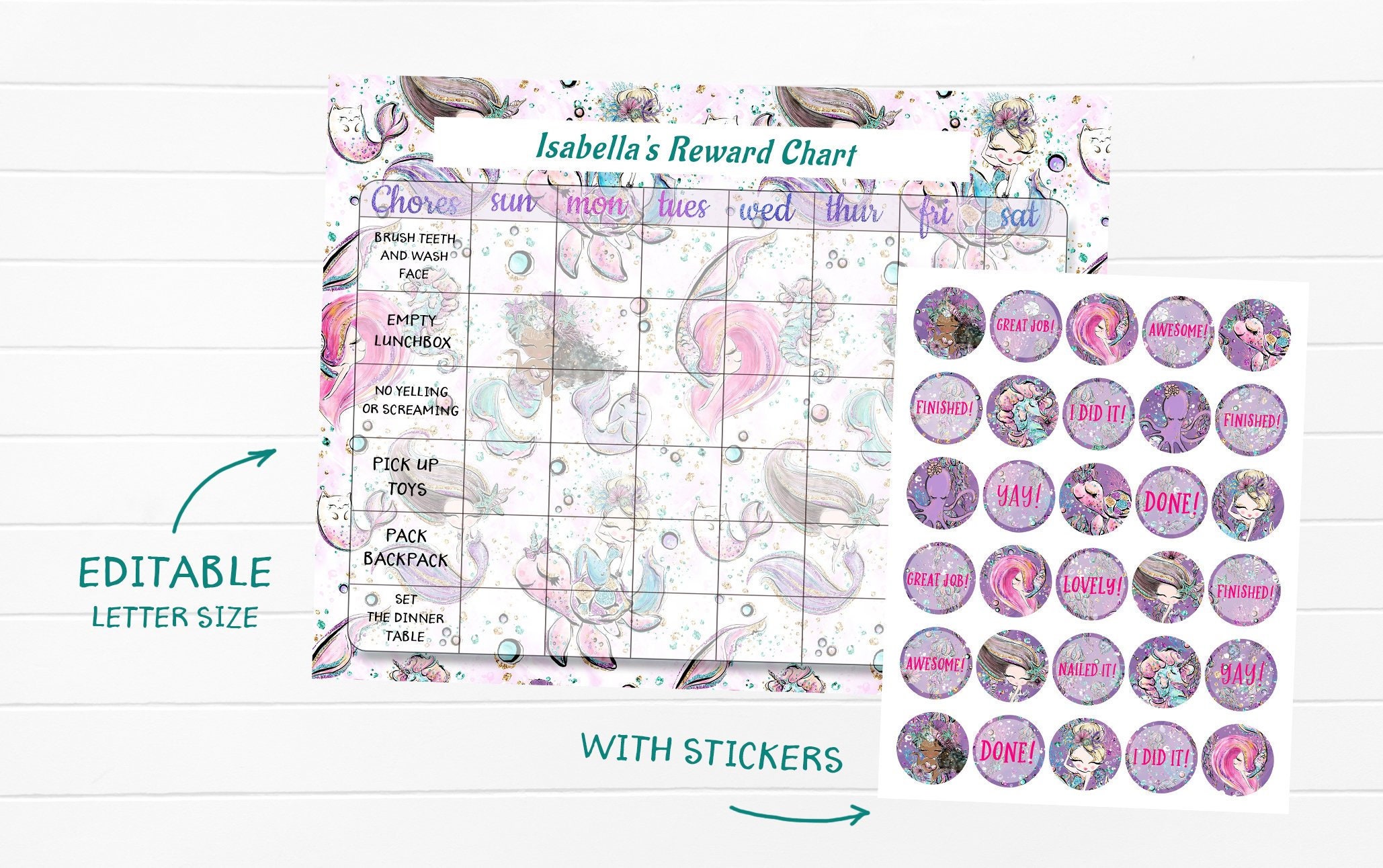 Editable Mermaid Reward Chart Printable Mermaid Chore Chart - Etsy Canada