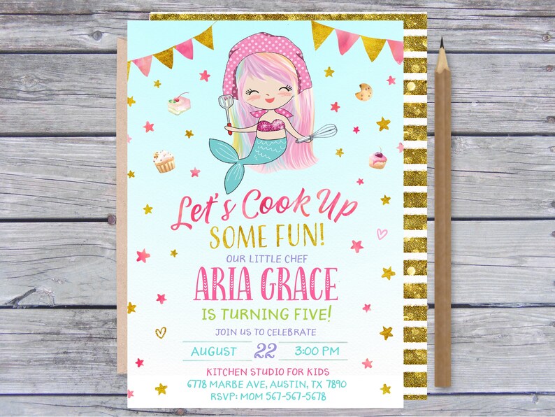 Editable Mermaid Chef Invitation, Baking Birthday Party, Baking ...