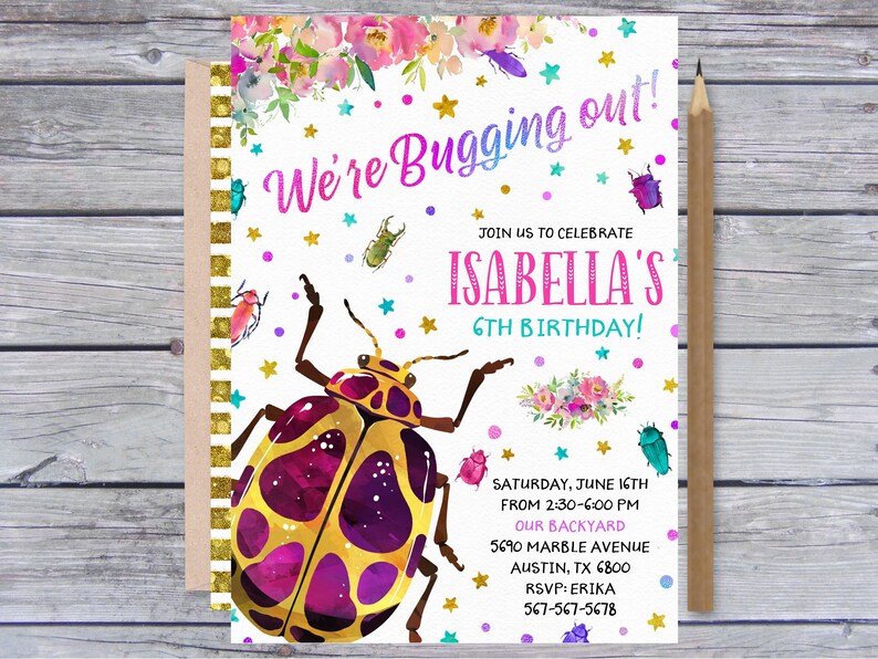 Editable Bug Invitation Girl Bugging Out Birthday Party Girl - Etsy