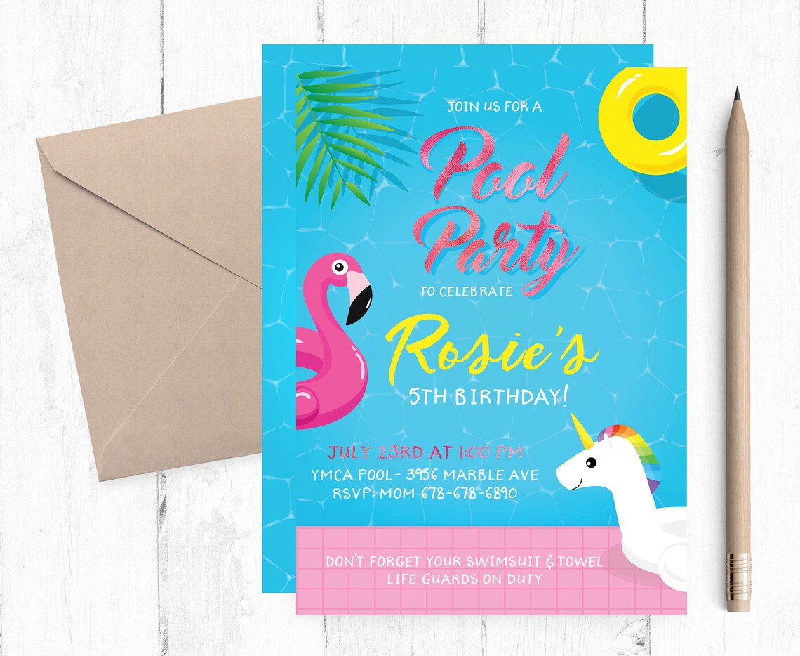 Rose Gold Pool Party Birthday Invitations Rose Gold Pool | Etsy