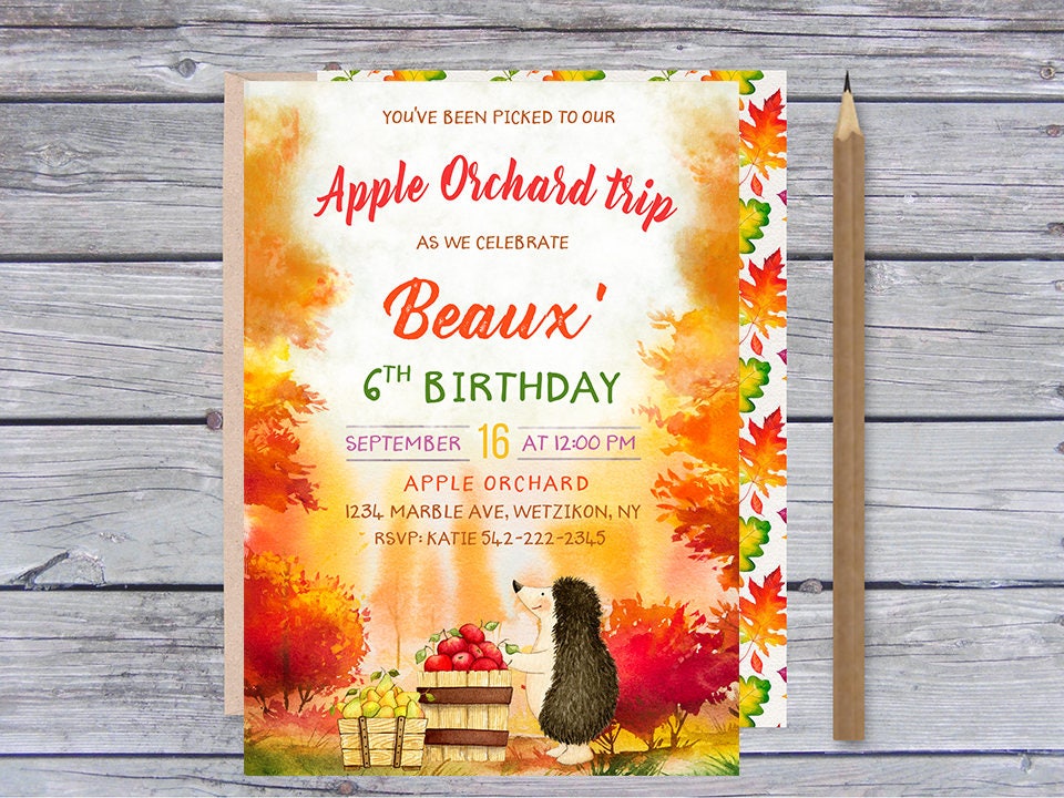 Apple Picking Invitation Apple Birthday Invitations Apple | Etsy