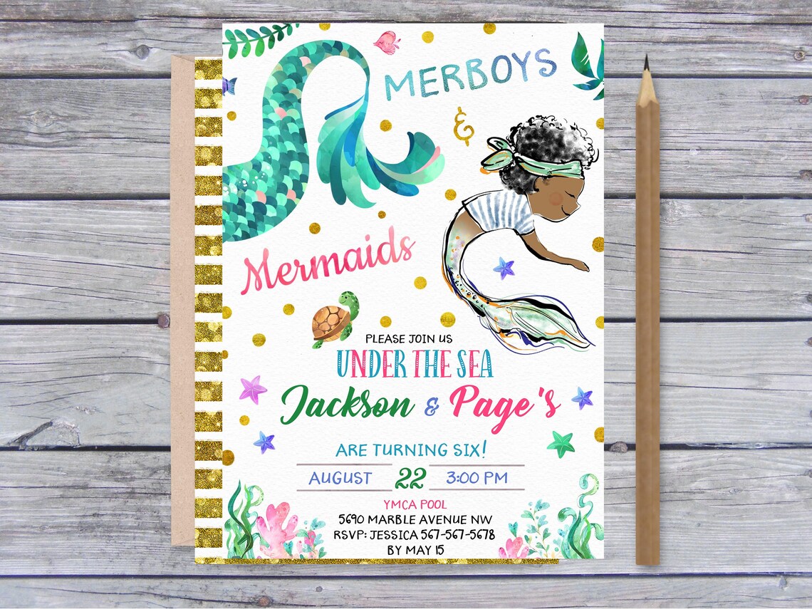 Editable Meboys and Mermaids Invitation Mermaids Black - Etsy