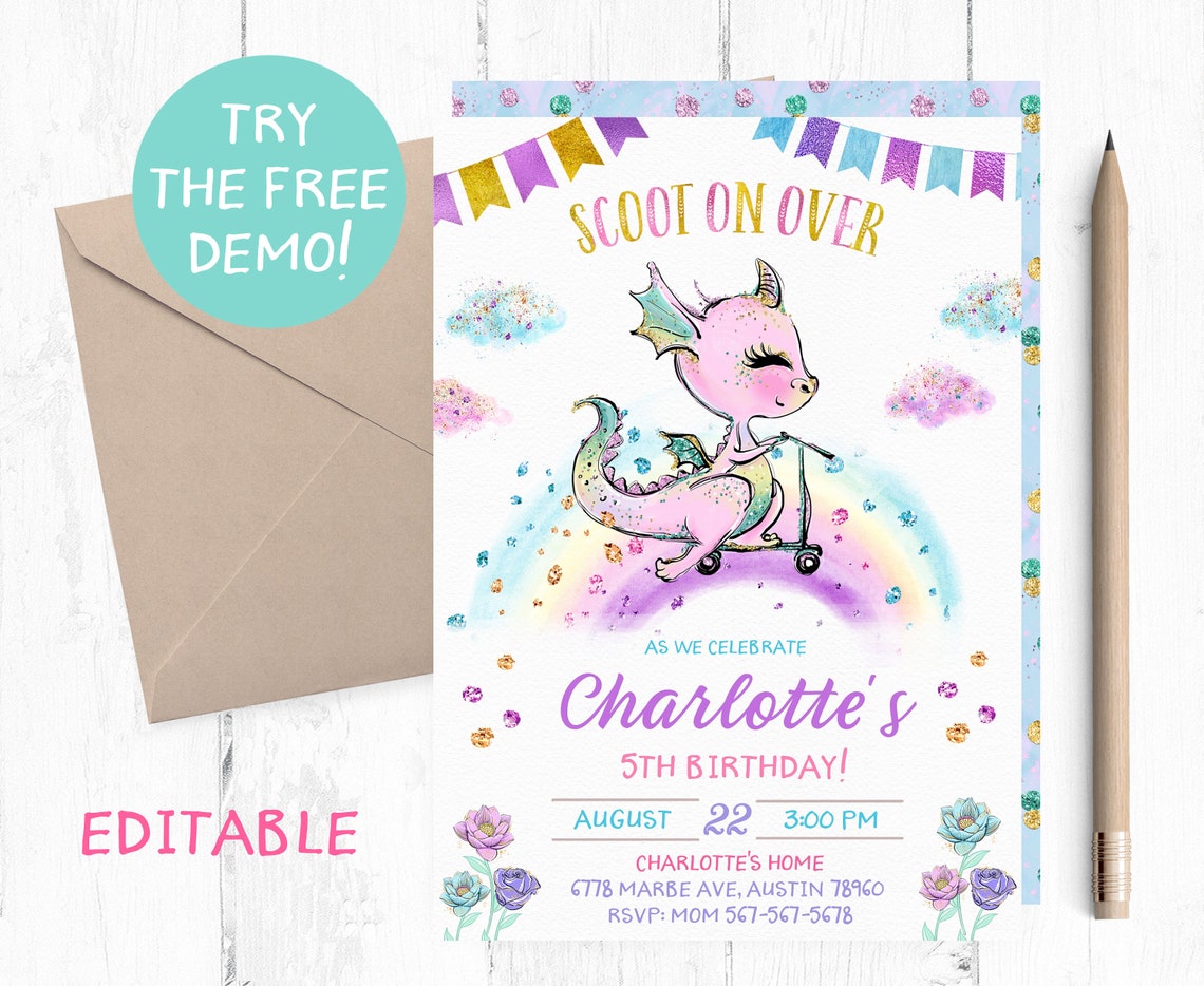 Scooter Invitations, Scooter Dragon Invitation, Scooter Park ...