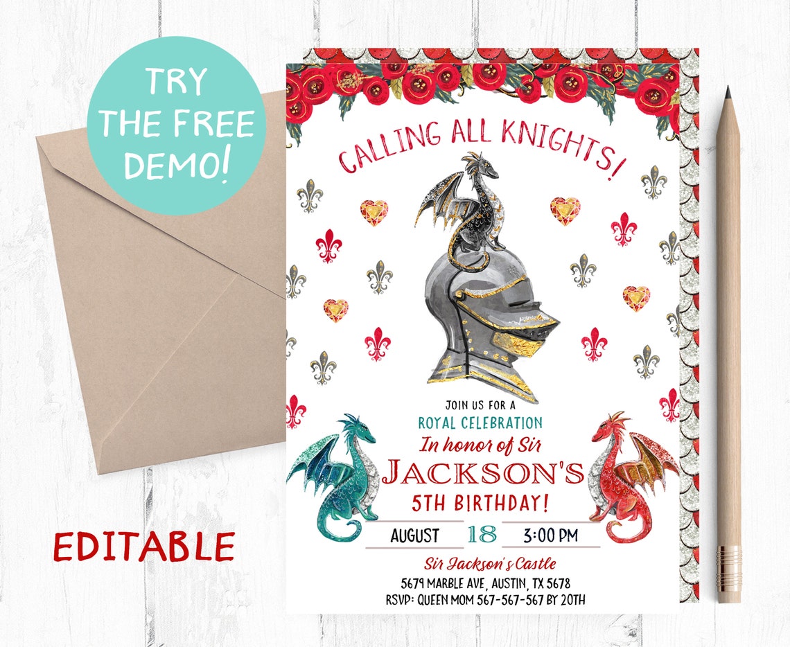 Knight Birthday Invitation Printable Knight Invitations - Etsy