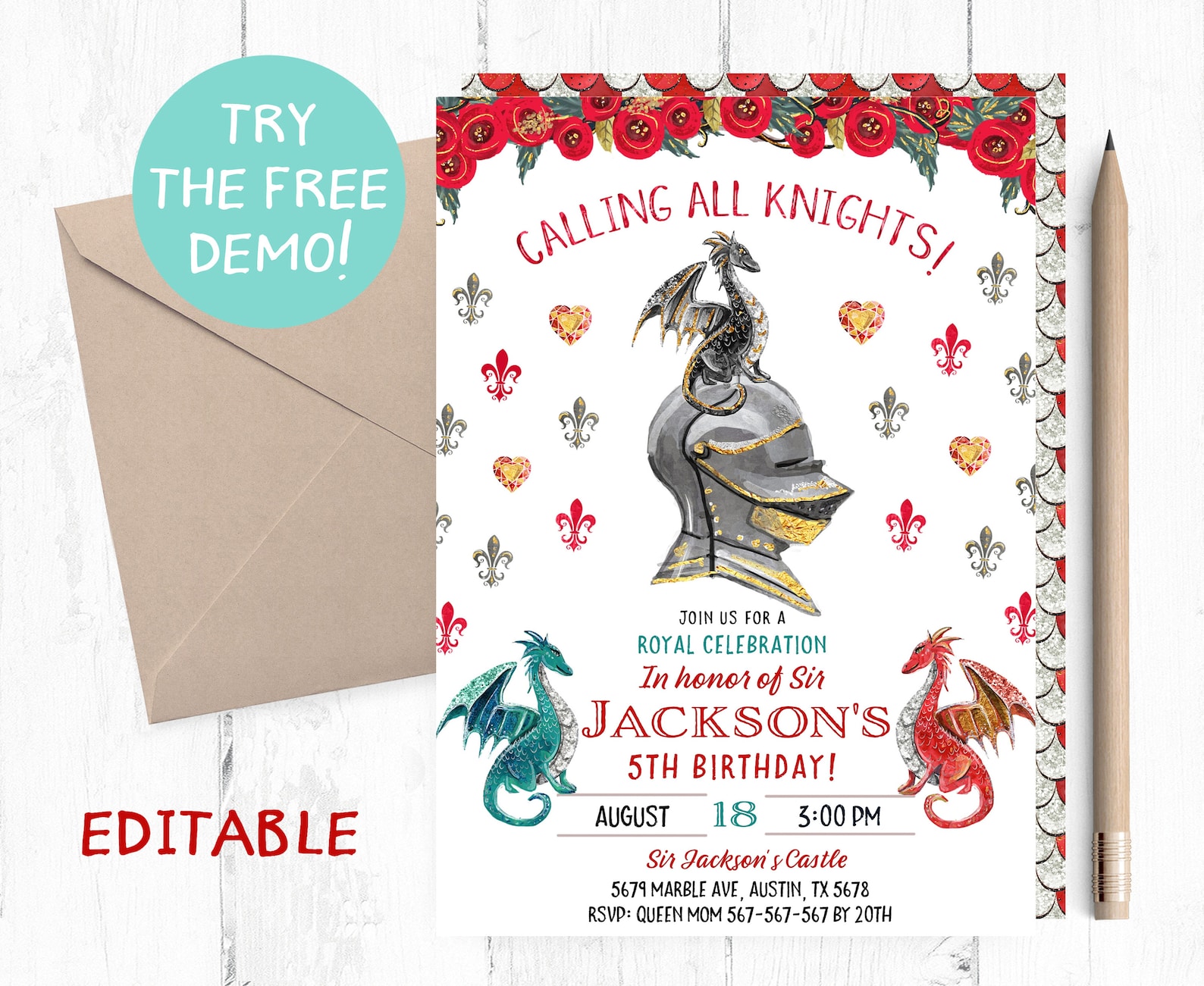Knight Birthday Invitation Printable Knight Invitations - Etsy