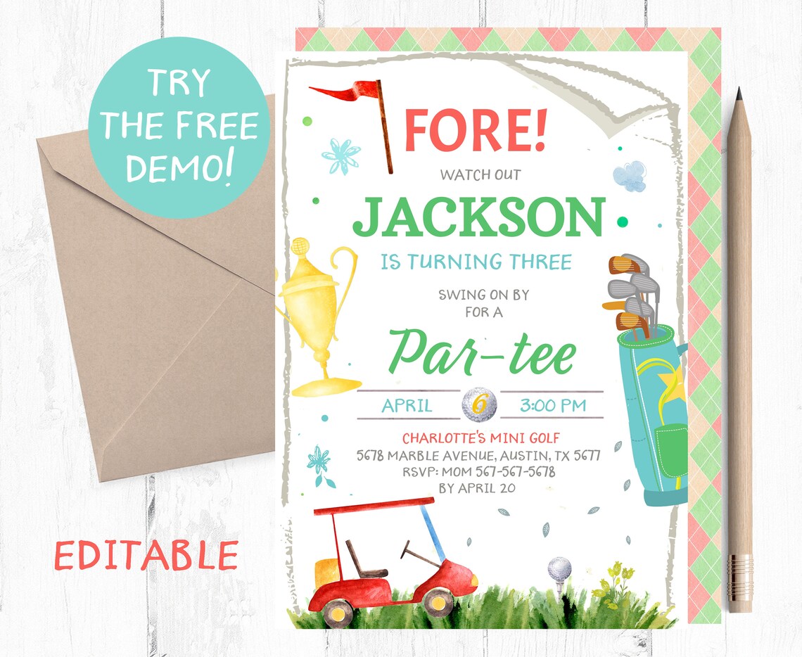 Editable Boy Mini Golf Invitation Golf Boy Birthday Party - Etsy