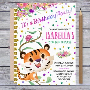 Editable Tiger Invitation, Tiger Girl Birthday Party Invite, Tiger ...