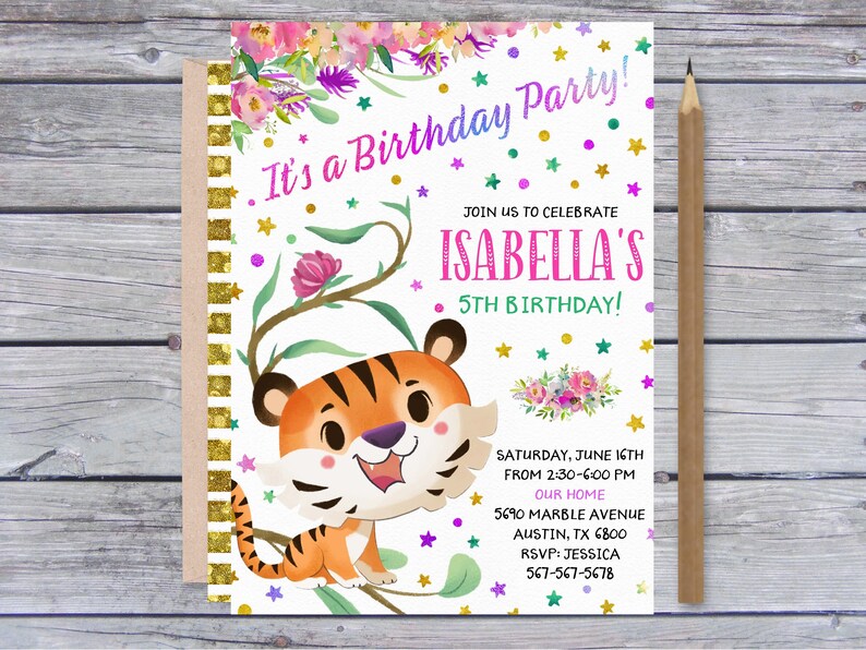 Editable Tiger Invitation Tiger Girl Birthday Party Invite - Etsy