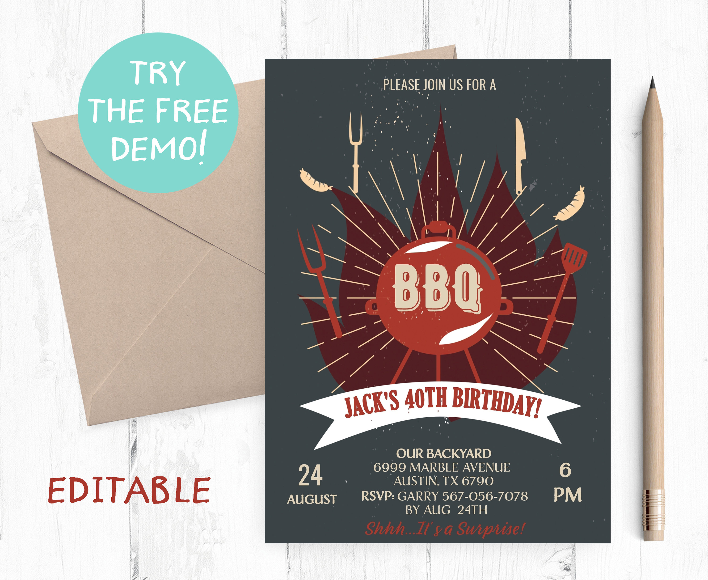 BBQ1 BBQ Party Template Adult Birthday Thank You Digital Instant ...