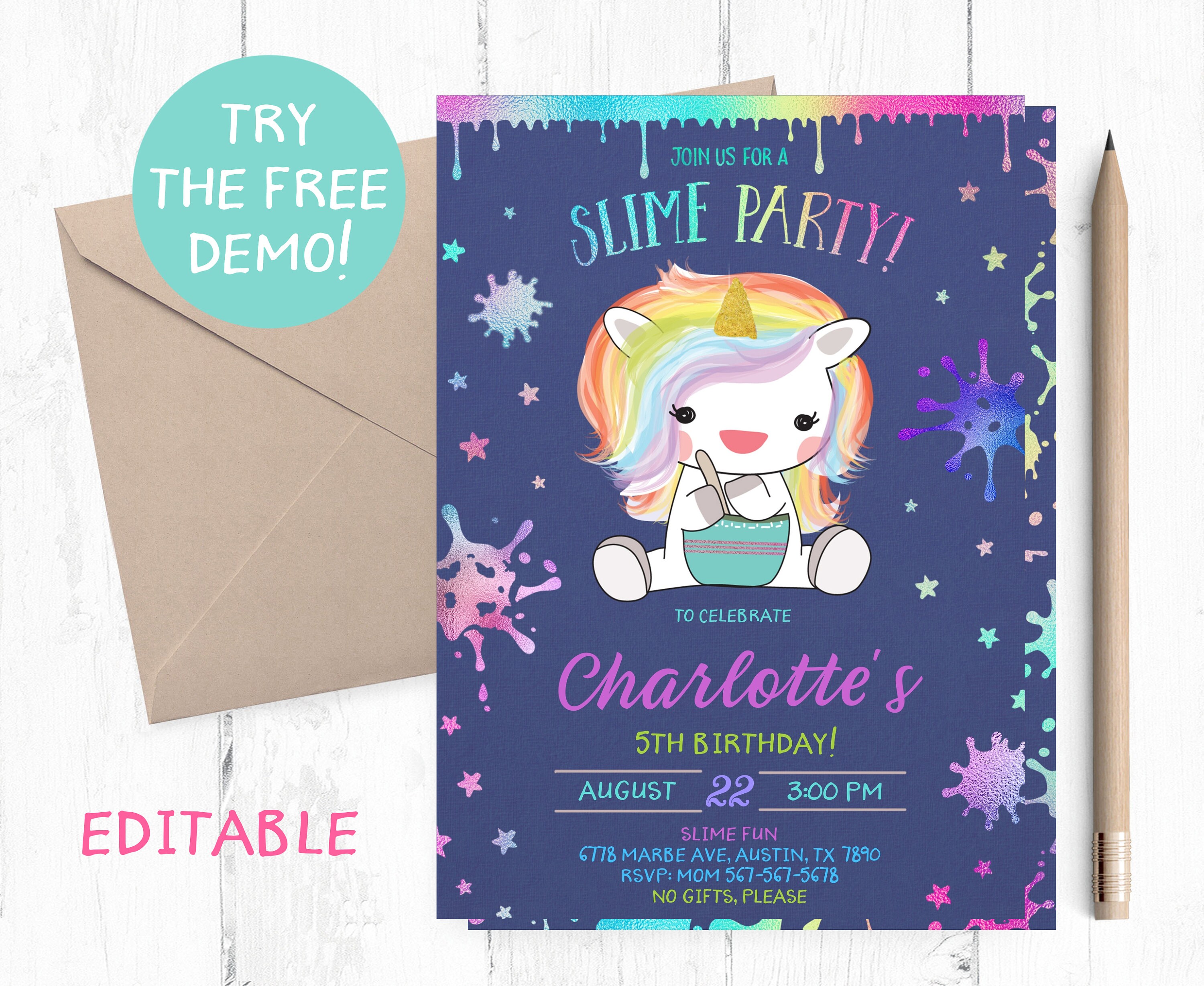 Slime Invitation Slime Birthday Party Invitations Slime | Etsy