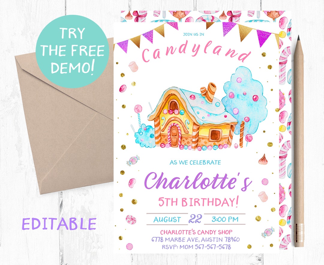 Candyland Birthday Party Invitation, Editable 5x7 (PDF) - Etsy