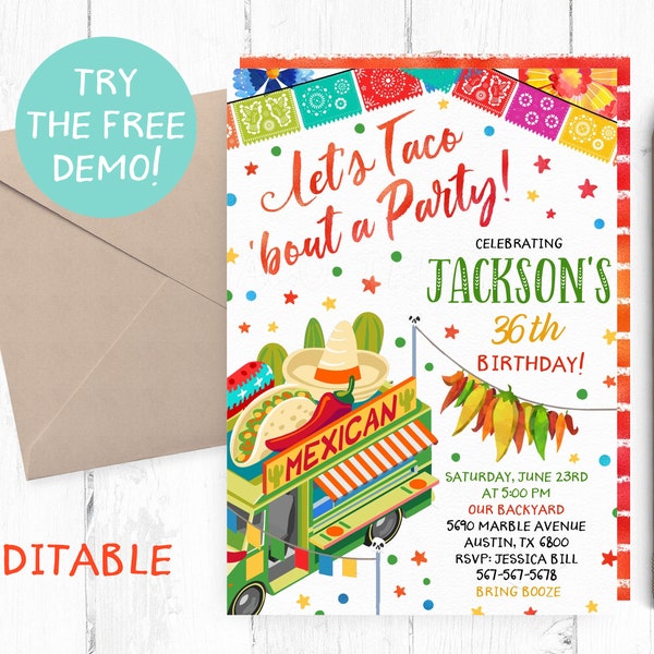 Mexican Food Birthday Invitation - Etsy