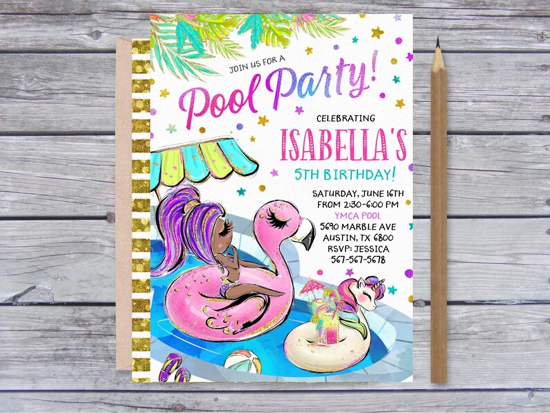 Editable Black Girl Pool Invitation Black Girl Flamingo Pool - Etsy Finland