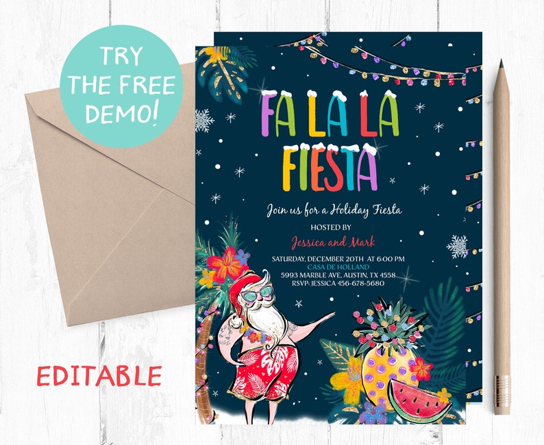 Editable Christmas Fiesta Invitation Holiday Fiesta Party - Etsy