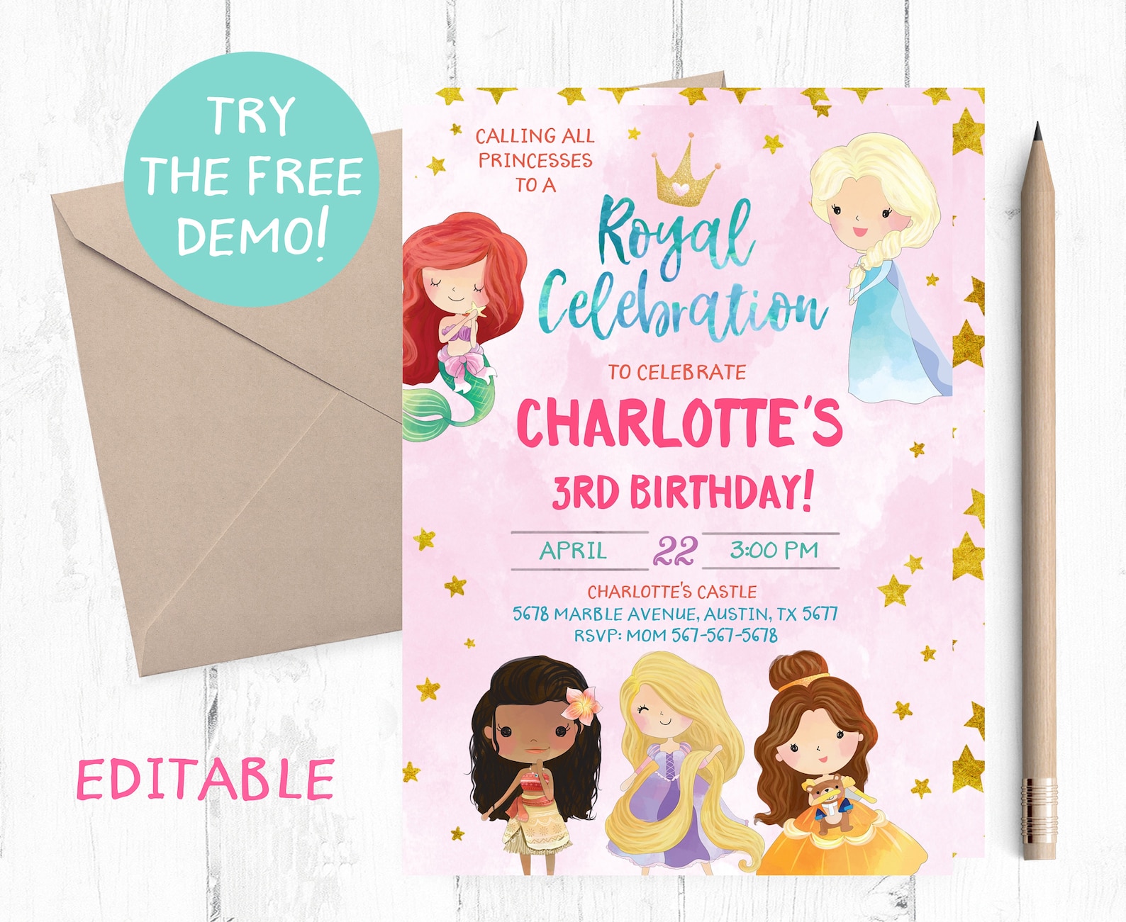 Princess Birthday Invitation Princess Invitation Royal | Etsy