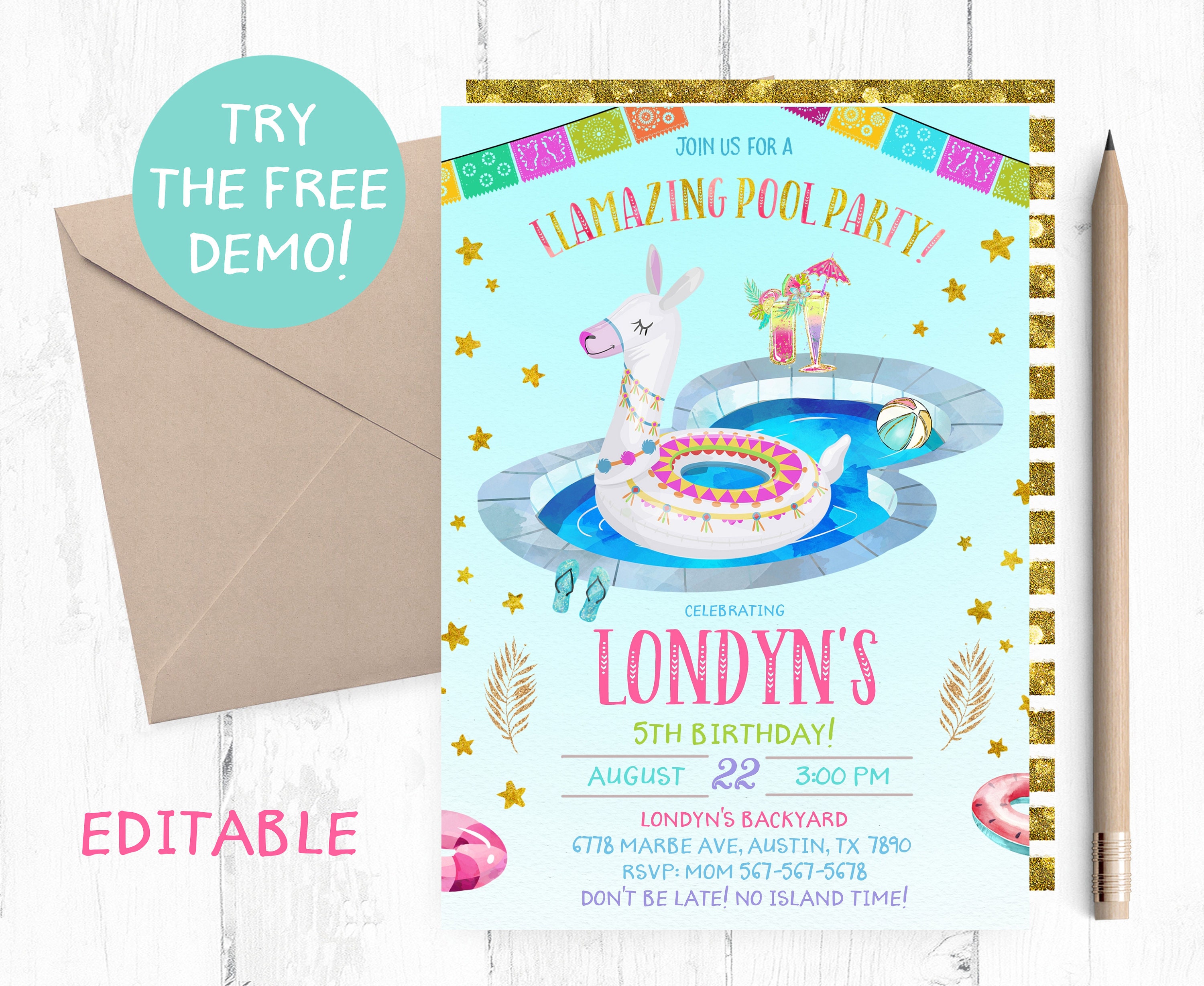 Llama Pool Party Invitation, Llamazing Pool Party Invitations, Llama ...