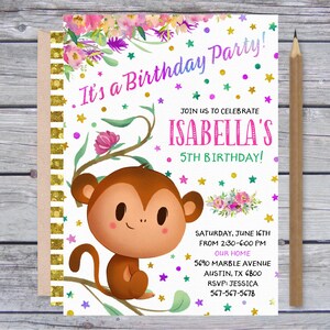 Editable Monkey Invitation Girl, Monkey Editable Template, Cute Monkey ...