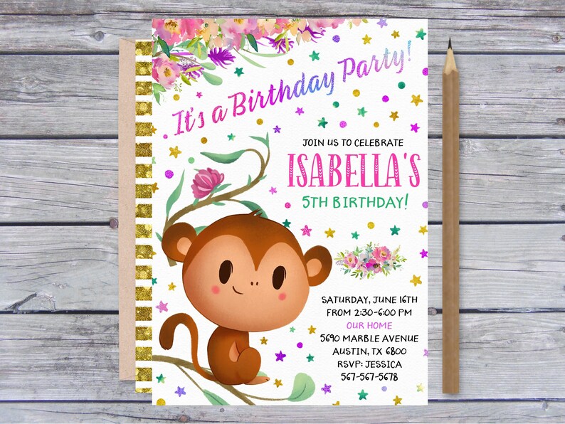 Editable Monkey Invitation Girl Monkey Editable Template | Etsy