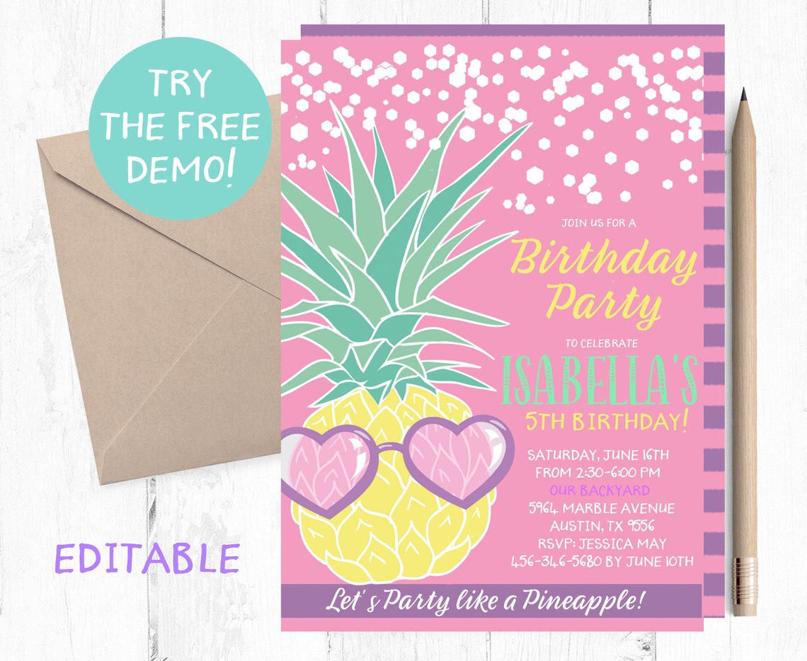 Editable Pineapple Invitation Pineapple Party Invitation - Etsy